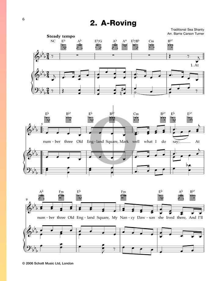 A-Roving (Anonymous) Piano Sheet Music - OKTAV