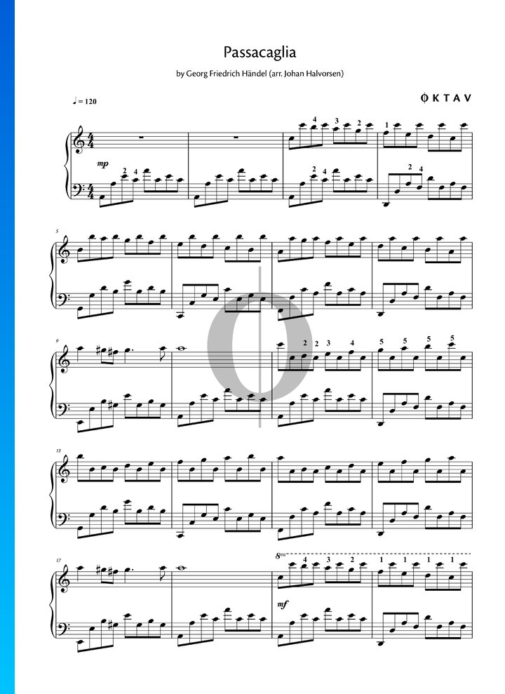 Suite No. 7 in G Minor, HWV 432: Passacaglia (Georg Friedrich Händel) Piano Sheet Music - OKTAV