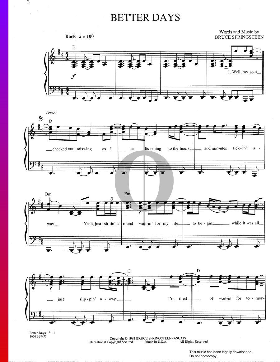 Better Days » Bruce Springsteen - Partitions de piano - OKTAV