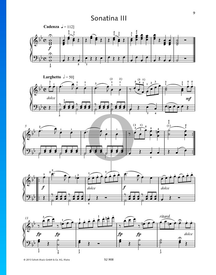 Sonatina in B-flat Major, Op. 41 No. 3 (Johann Baptist Vanhal) Piano Sheet Music - OKTAV