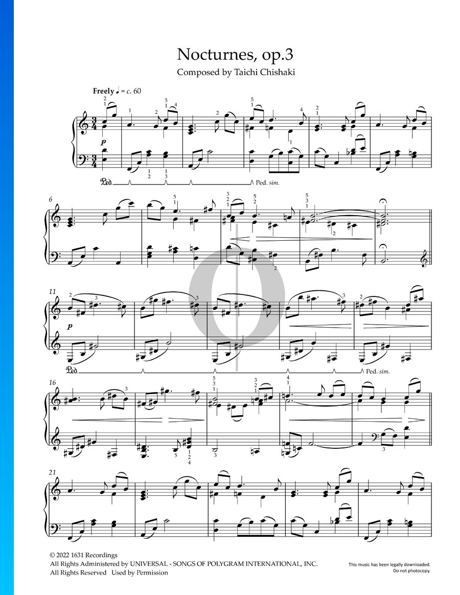 Nocturnes, Op. 3 (Taichi Chishaki) Piano Sheet Music - OKTAV