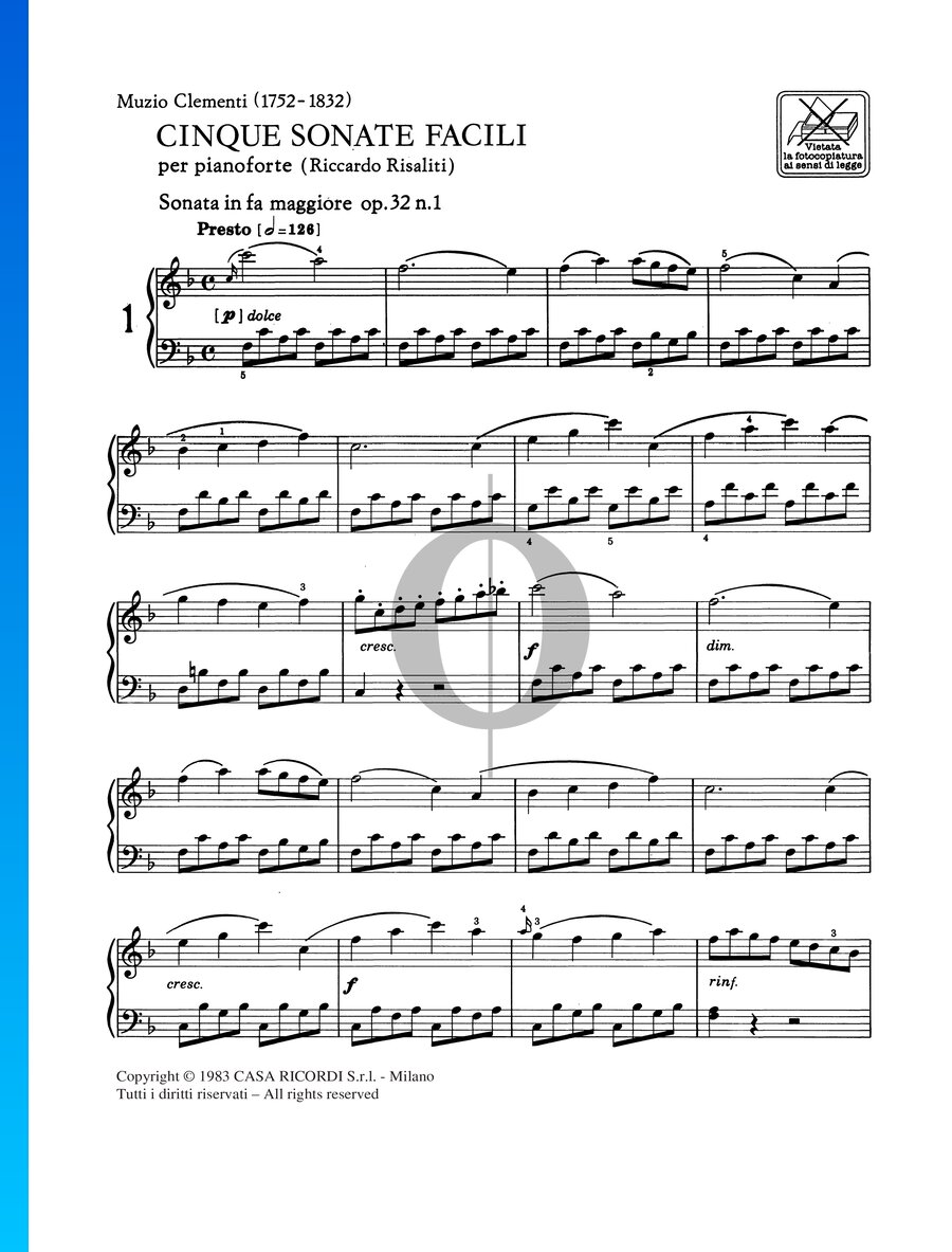 Sonata in F Major, Op. 32 No. 1 (Muzio Clementi) Piano Sheet Music - OKTAV