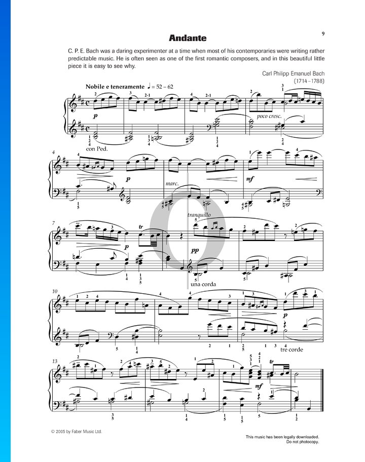 Andante (Carl Philipp Emanuel Bach) Piano Sheet Music - OKTAV