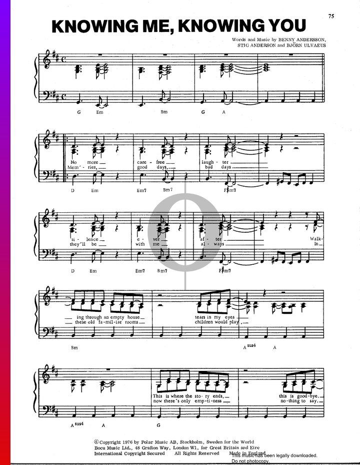 Knowing Me, Knowing You (ABBA) Piano Sheet Music - OKTAV