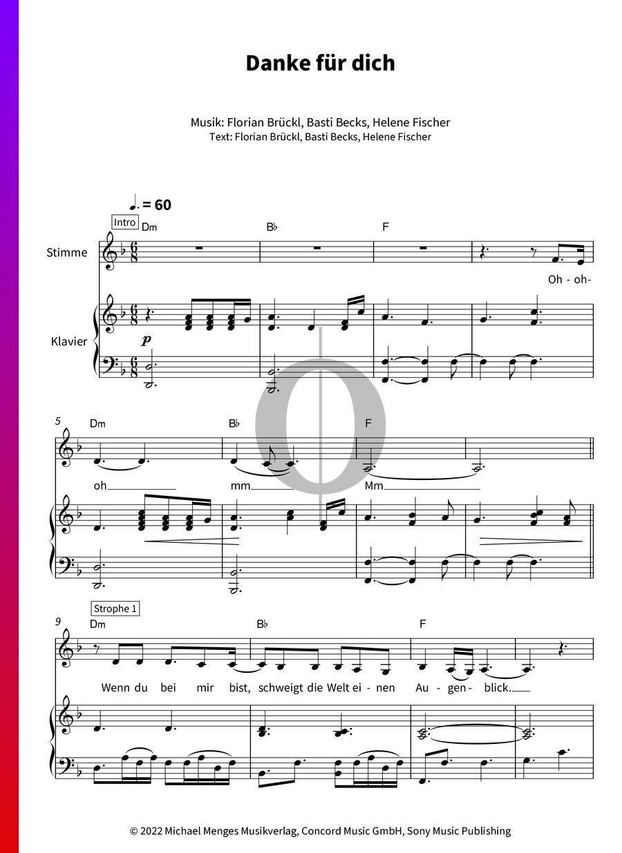 Danke für dich (Helene Fischer) Piano Sheet Music - OKTAV