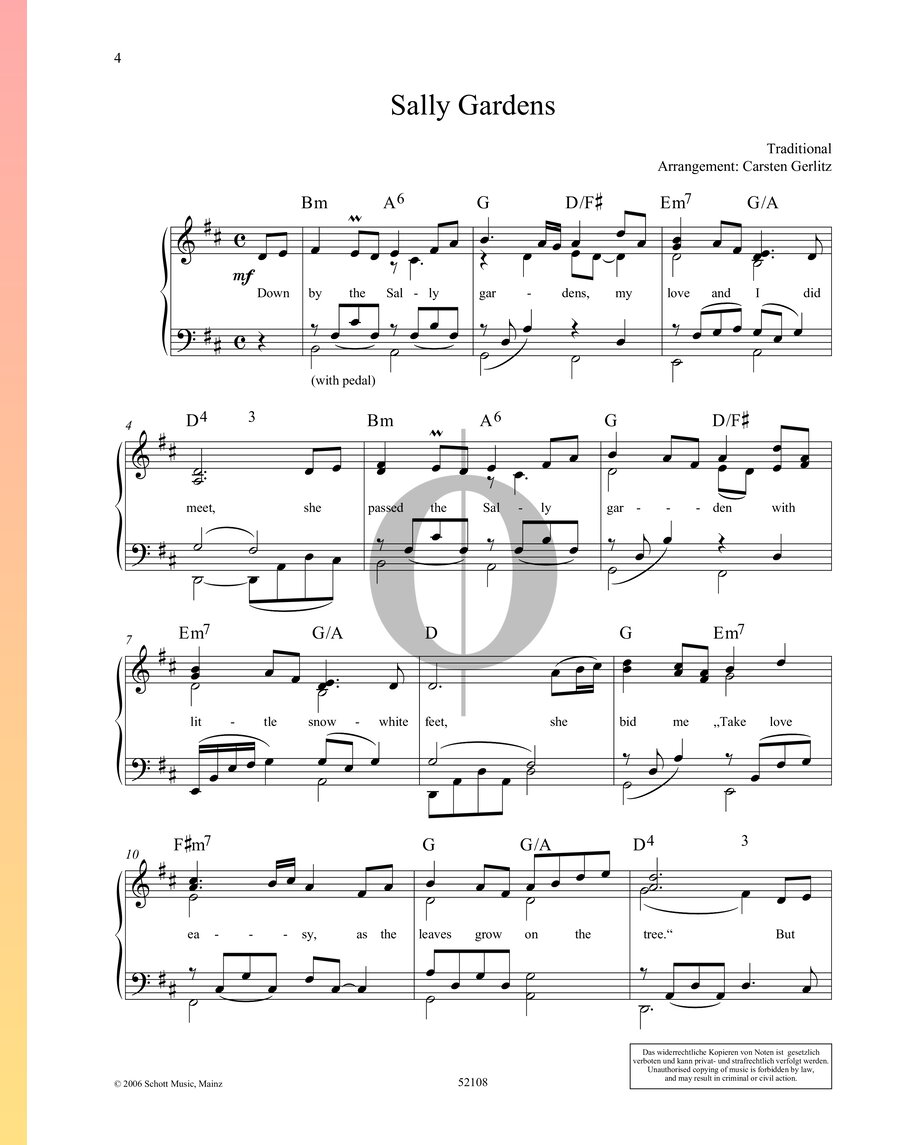 Sally Gardens (Anonymous) Piano Sheet Music - OKTAV