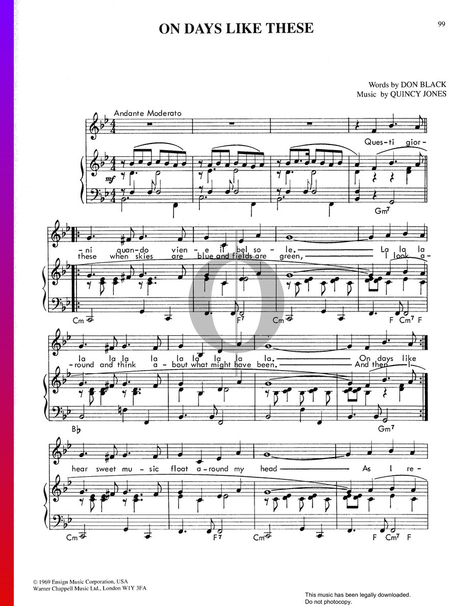 On Days Like These (Matt Monro) Piano Sheet Music - OKTAV