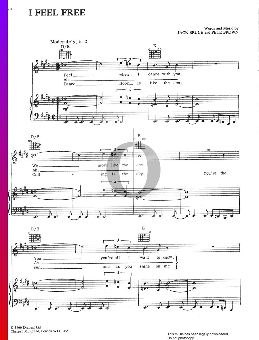 I Feel Free (Cream) Piano Sheet Music - OKTAV
