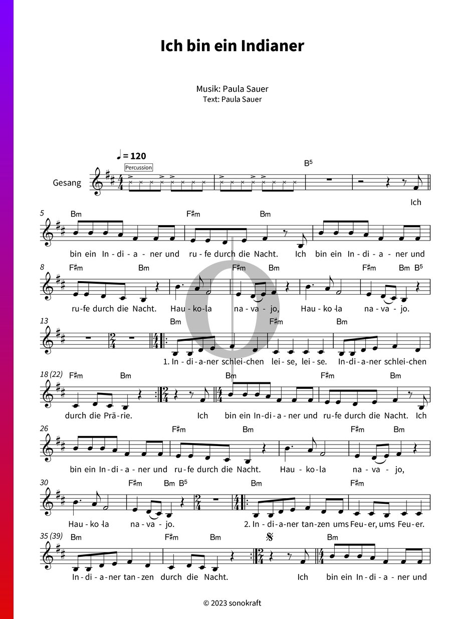 Ich bin ein Indianer (Paula Sauer) Piano Sheet Music - OKTAV