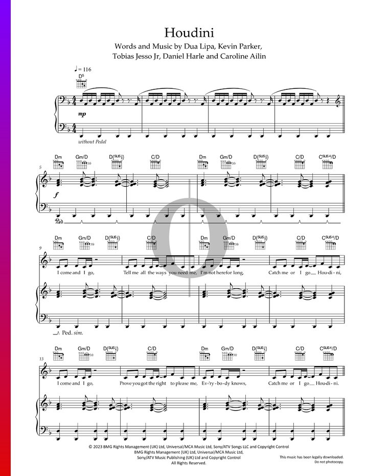Houdini (Dua Lipa) Piano Sheet Music - OKTAV