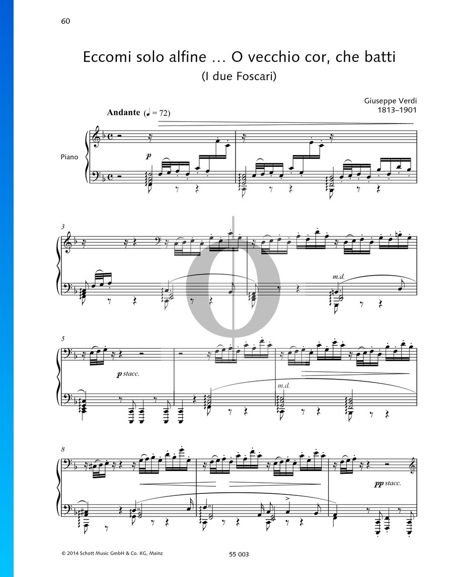 Eccomi solo alfine ... O vecchio cor, che batti (Giuseppe Verdi) Piano ...