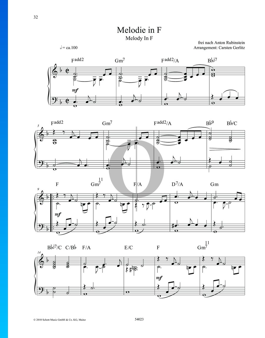 Melody in F (Crossover) (Carsten Gerlitz) Piano Sheet Music - OKTAV