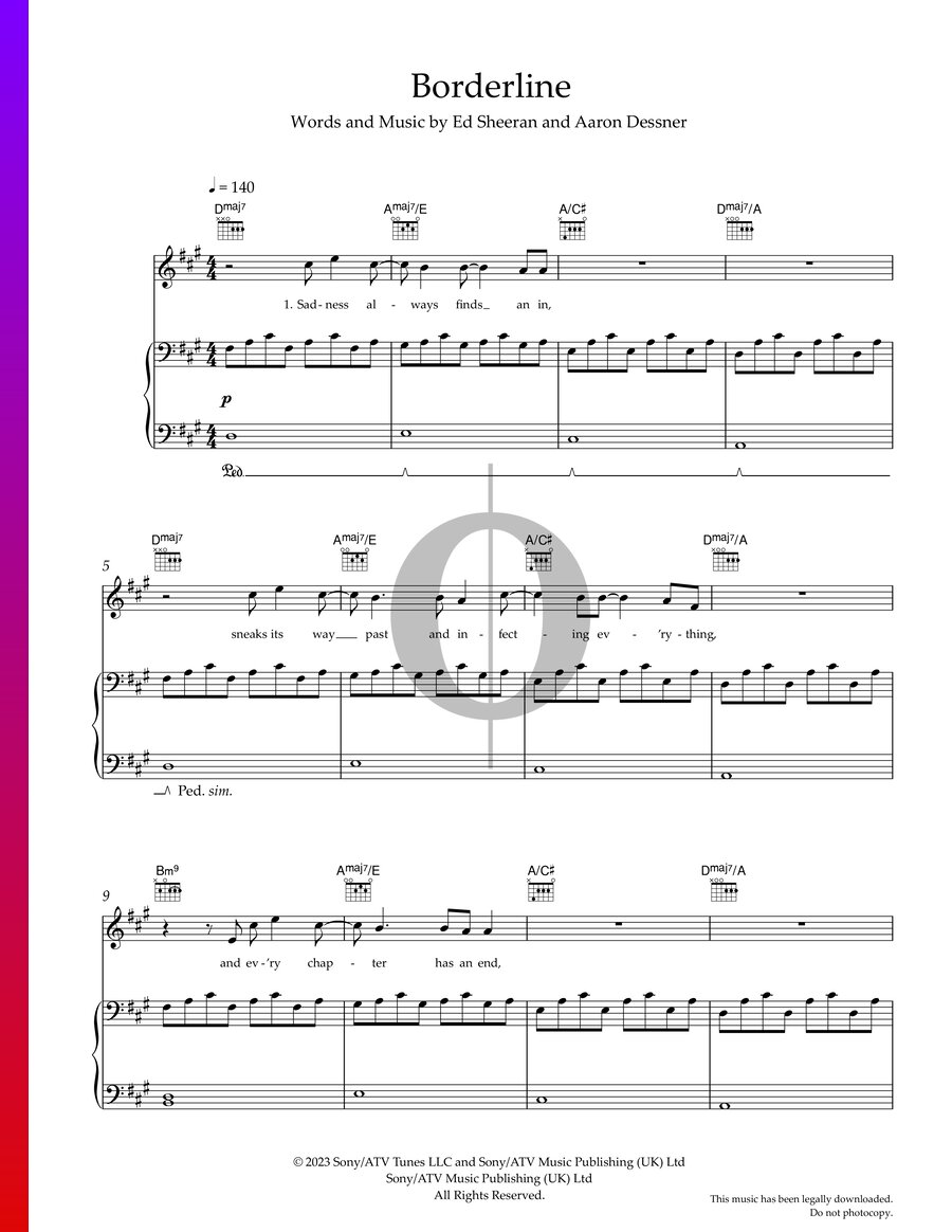 Borderline (Ed Sheeran) Piano Sheet Music - OKTAV