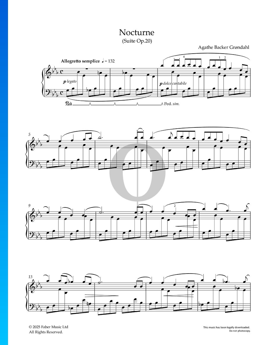 Suite, Op. 20: Nocturne (Agathe Backer Grøndahl) Piano Sheet Music - OKTAV