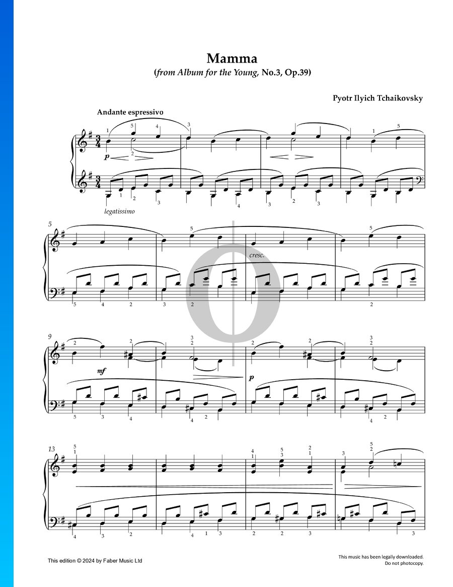 Album for the Young, Op. 39: No. 3 Mamma » Pjotr Iljitsch Tschaikowski ...