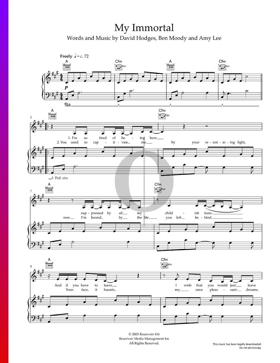 My Immortal (Evanescence) Piano Sheet Music - OKTAV