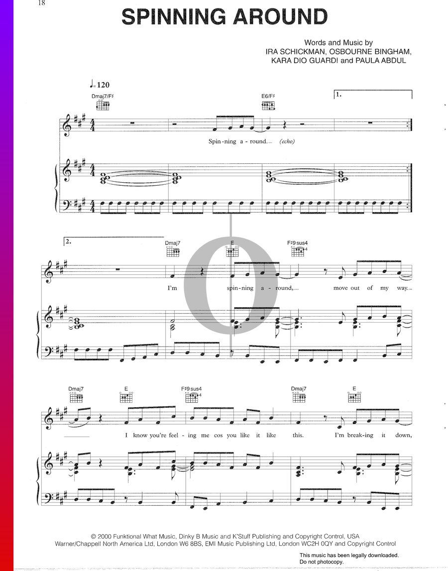 Spinning Around (Kylie Minogue) Piano Sheet Music - OKTAV