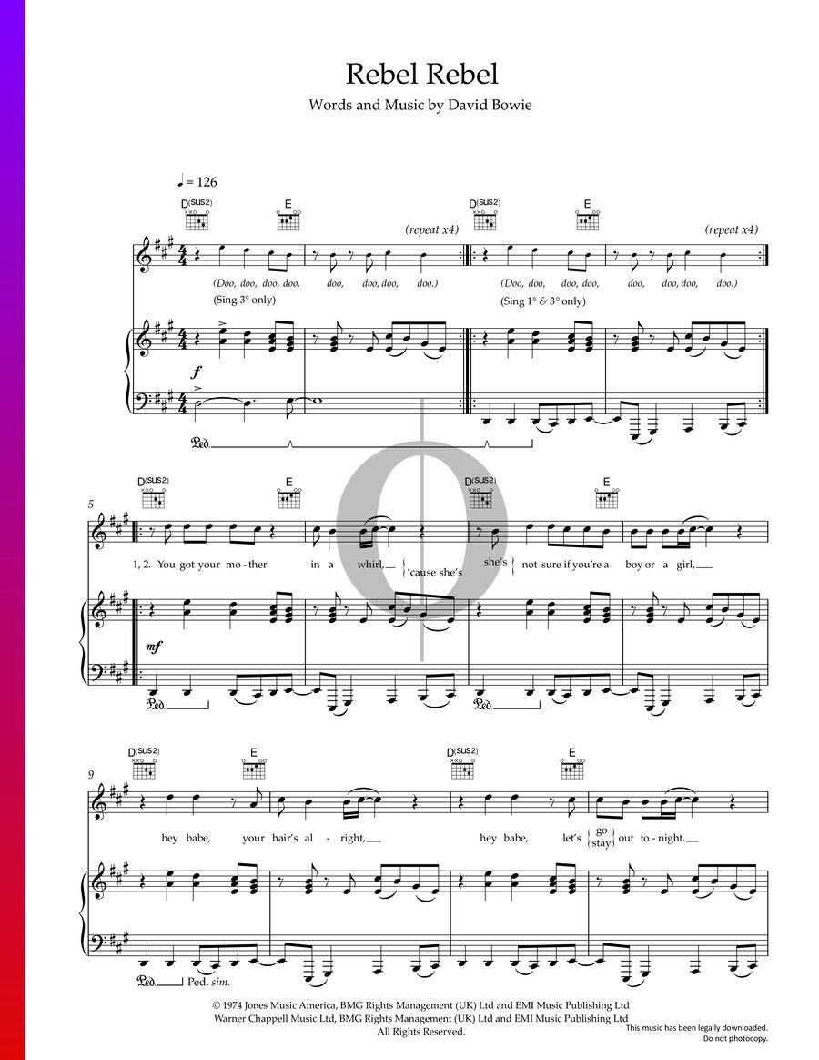 Rebel Rebel (David Bowie) Piano Sheet Music - OKTAV