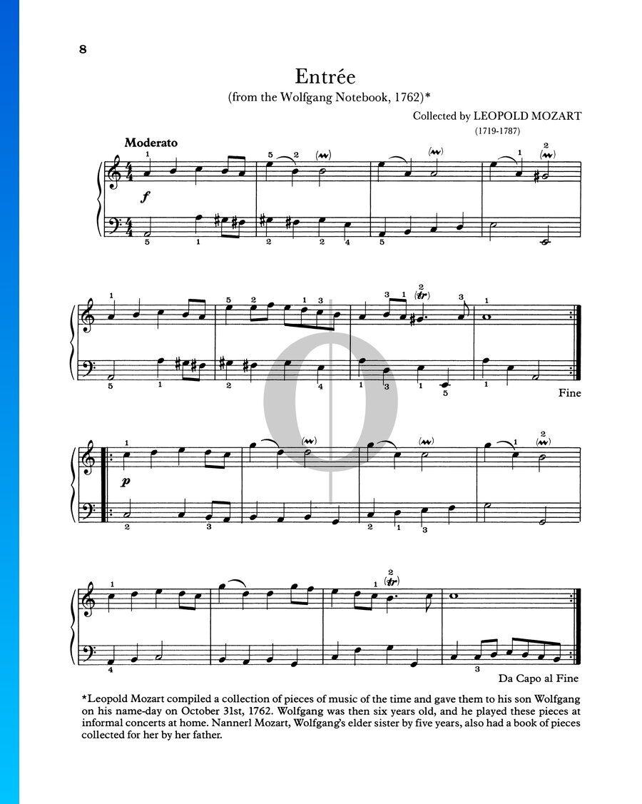 Entrée (Leopold Mozart) Piano Sheet Music - OKTAV