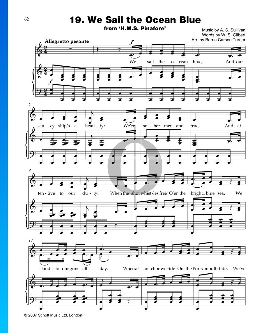 We Sail the Ocean Blue Klaviernoten (Arthur Sullivan) - OKTAV