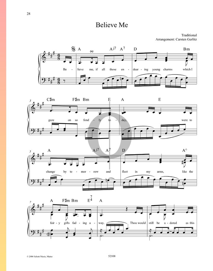 Believe Me (Anonymous) Piano Sheet Music - OKTAV