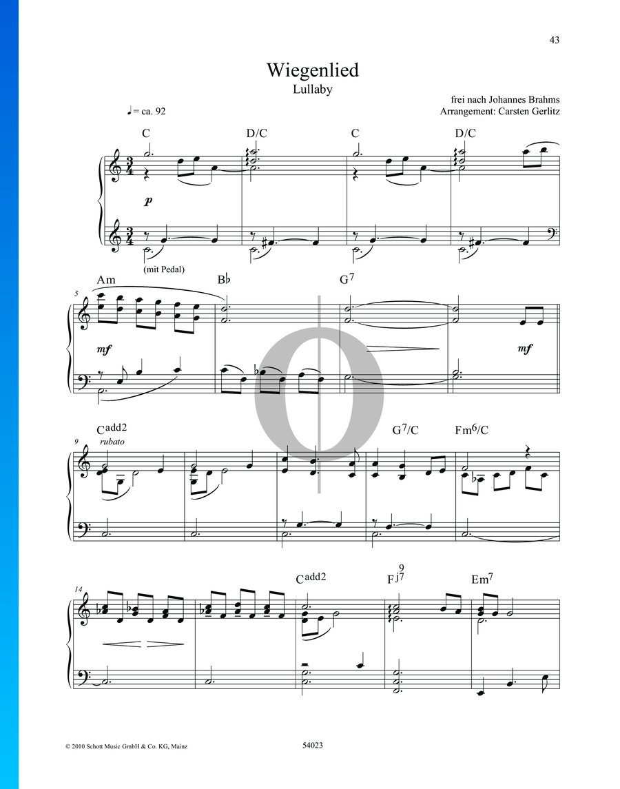 Lullaby (Crossover) (Johannes Brahms) Piano Sheet Music - OKTAV