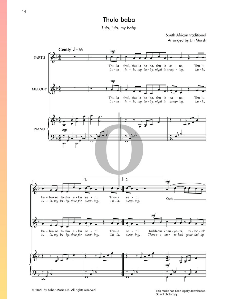 Thula Baba (Lula, Lula, My Baby) (Anonymous) Piano Sheet Music - OKTAV