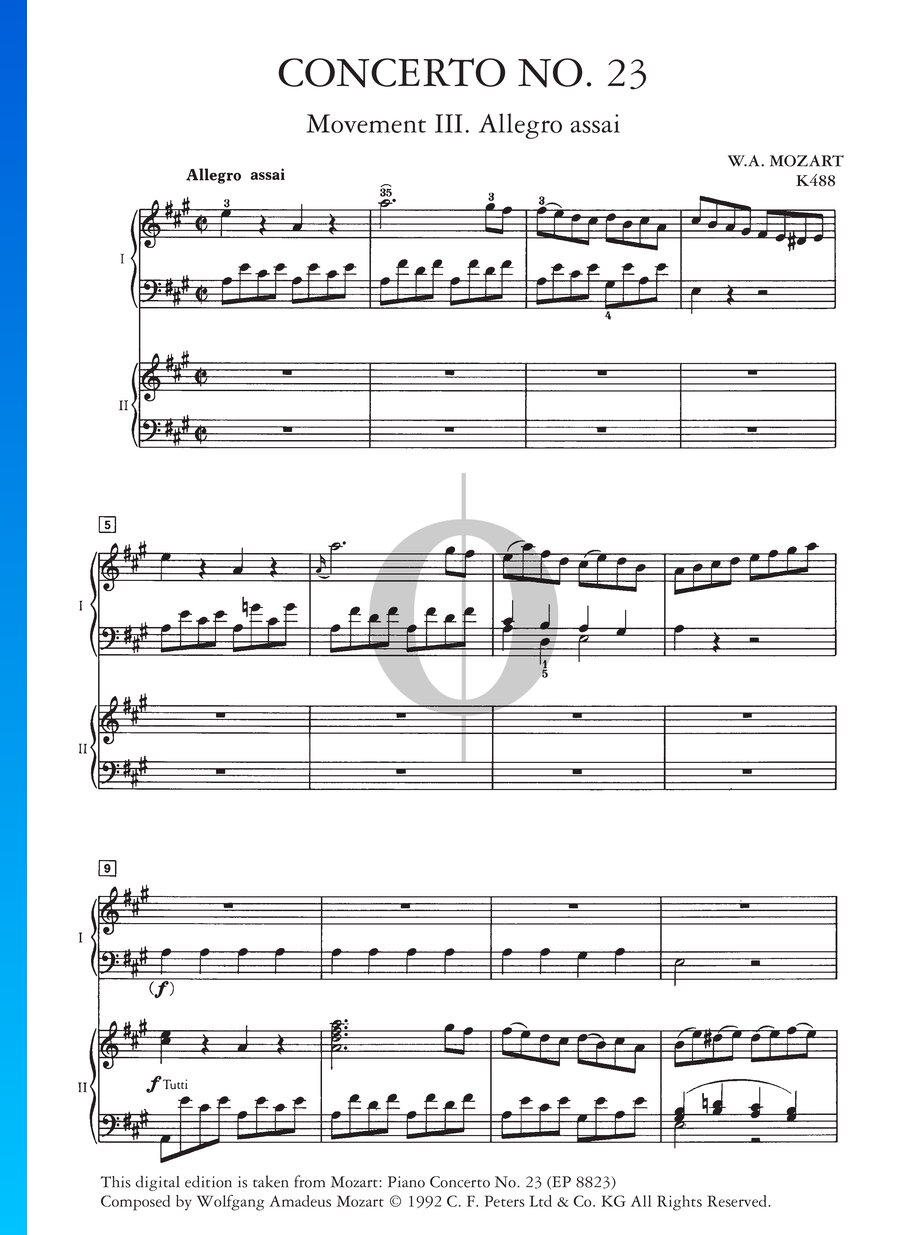 Piano Concerto No. 23 in A Major, K. 488: 3. Allegro assai (Wolfgang Amadeus Mozart) Piano Sheet ...