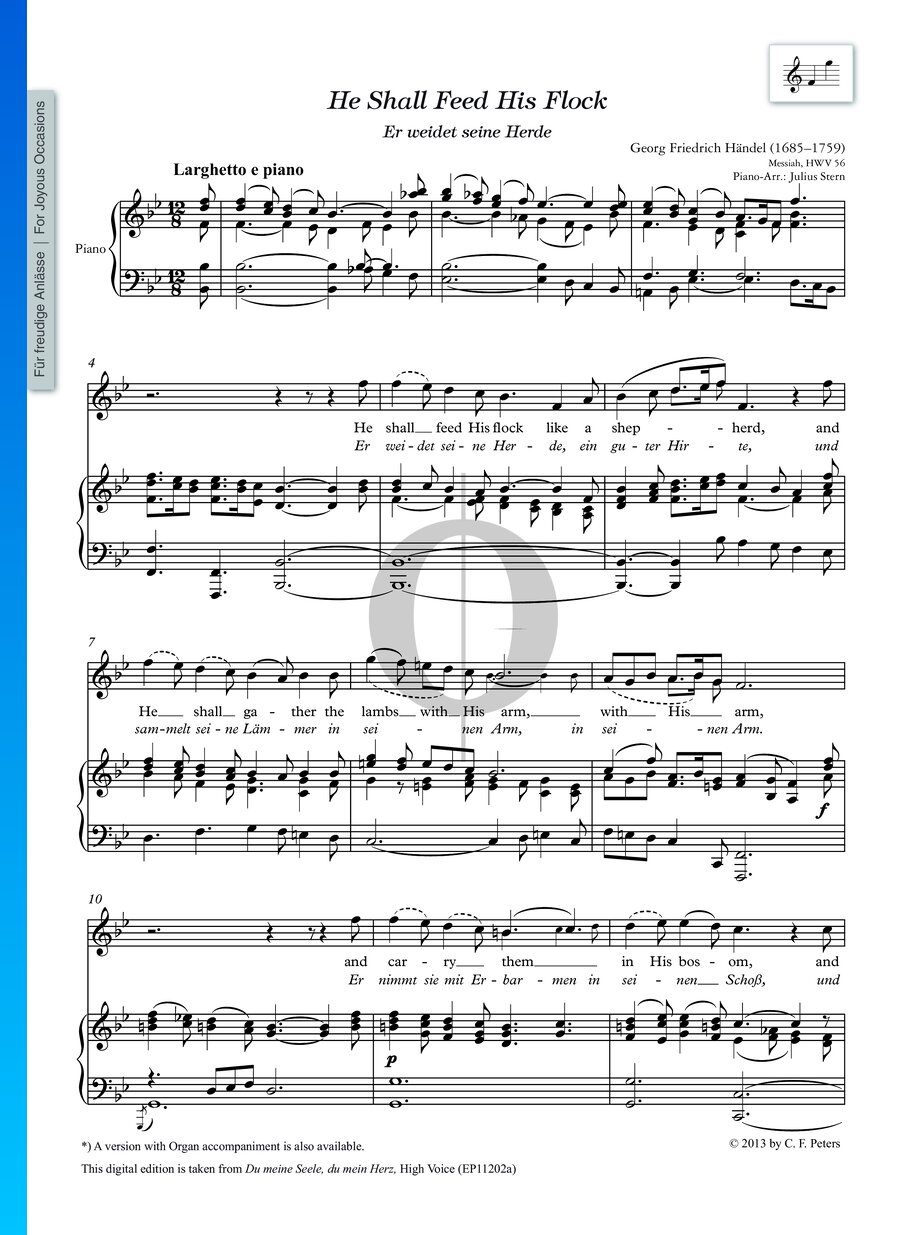 Messiah HWV 56, He Shall Feed His Flock (Georg Friedrich Händel) Piano ...