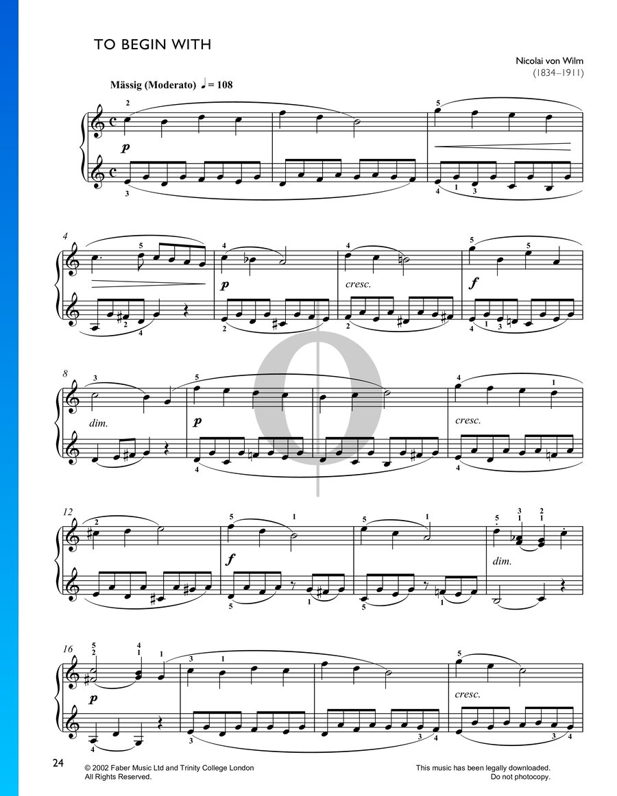 To Begin With, Op. 81 No. 1 (Nicolai von Wilm) Piano Sheet Music - OKTAV