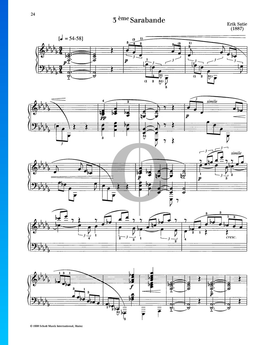Three Sarabandes: Sarabande No. 3 (Erik Satie) Piano Sheet Music - OKTAV