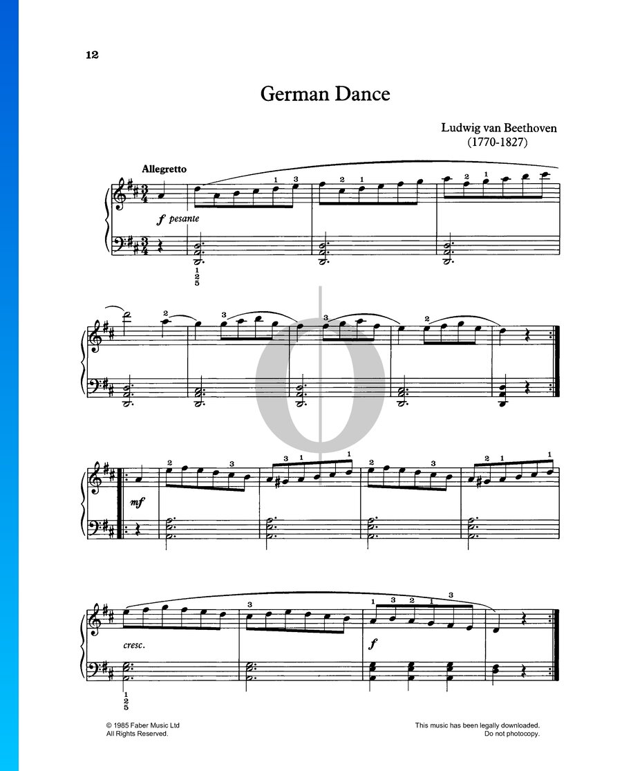 German Dance in D Major (Ludwig van Beethoven) Piano Sheet Music - OKTAV