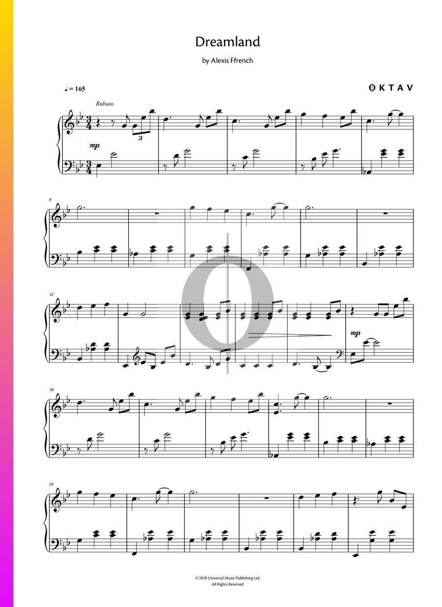 Dreamland (Alexis Ffrench) Piano Sheet Music - OKTAV