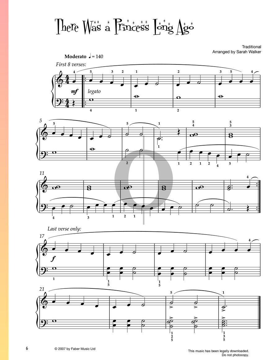 There Was A Princess Long Ago (Anonymous) Piano Sheet Music - OKTAV