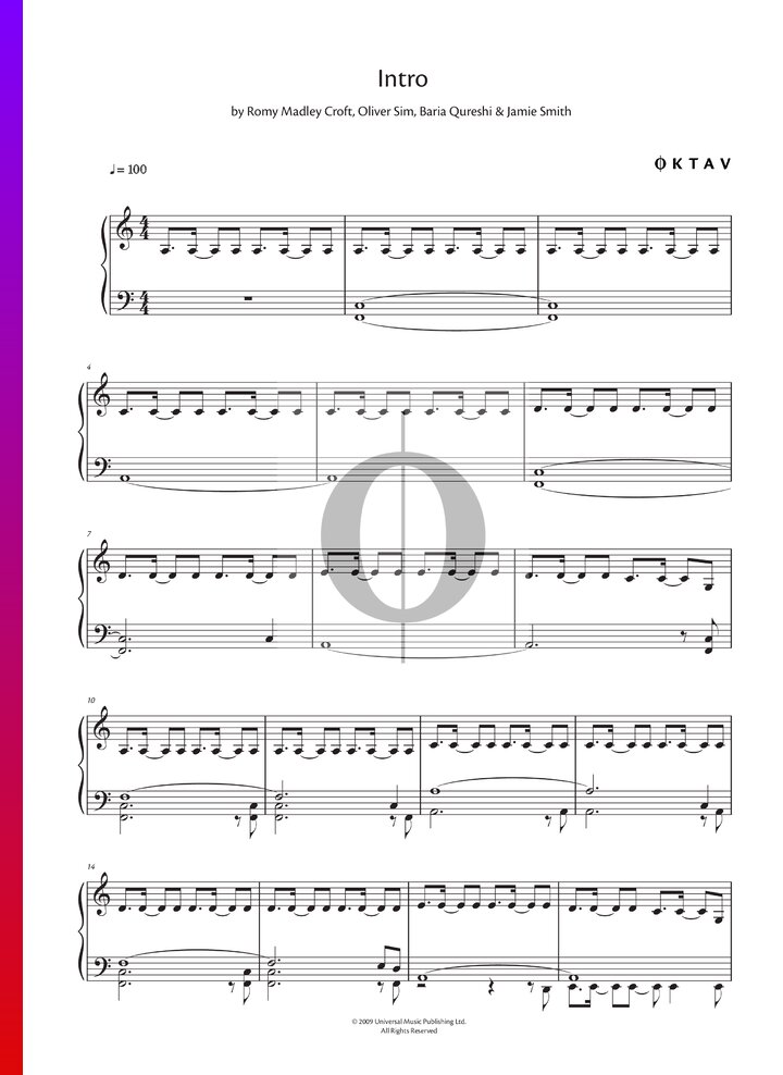 Intro Klaviernoten (The xx) - OKTAV