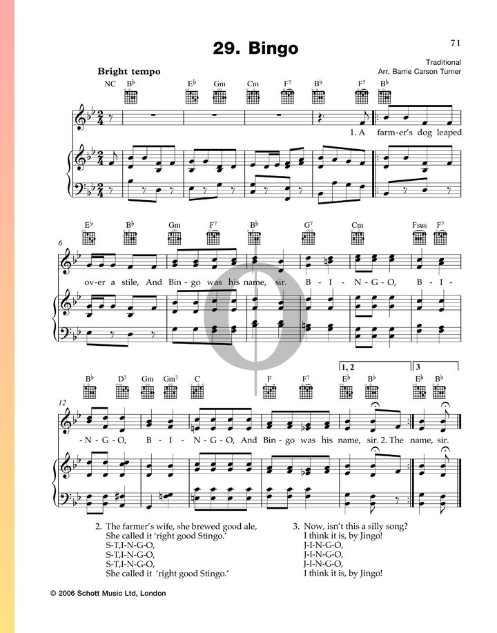Bingo (Anonymous) Piano Sheet Music - OKTAV