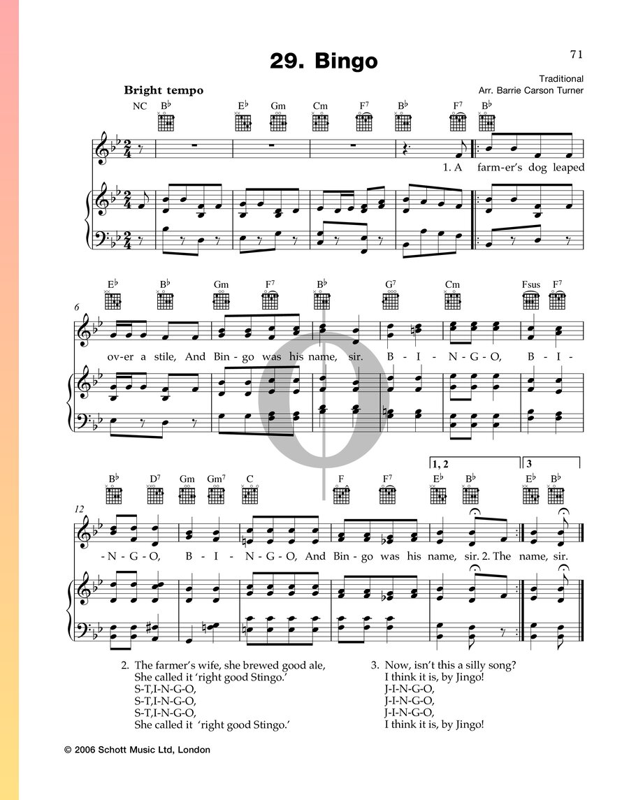 Bingo (Anonymous) Piano Sheet Music - OKTAV