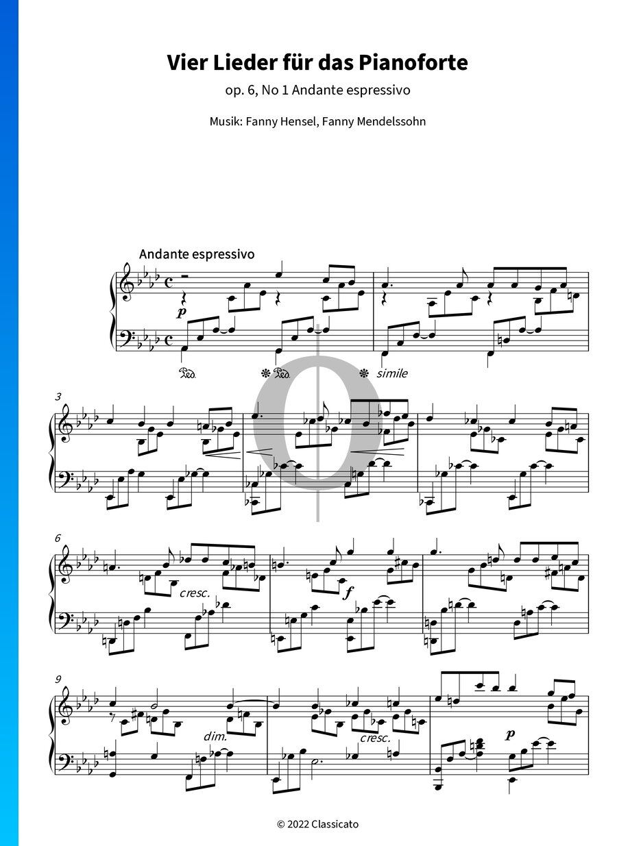 Vier Lieder für das Pianoforte, Op. 6 No. 1 Andante espressivo (Fanny ...