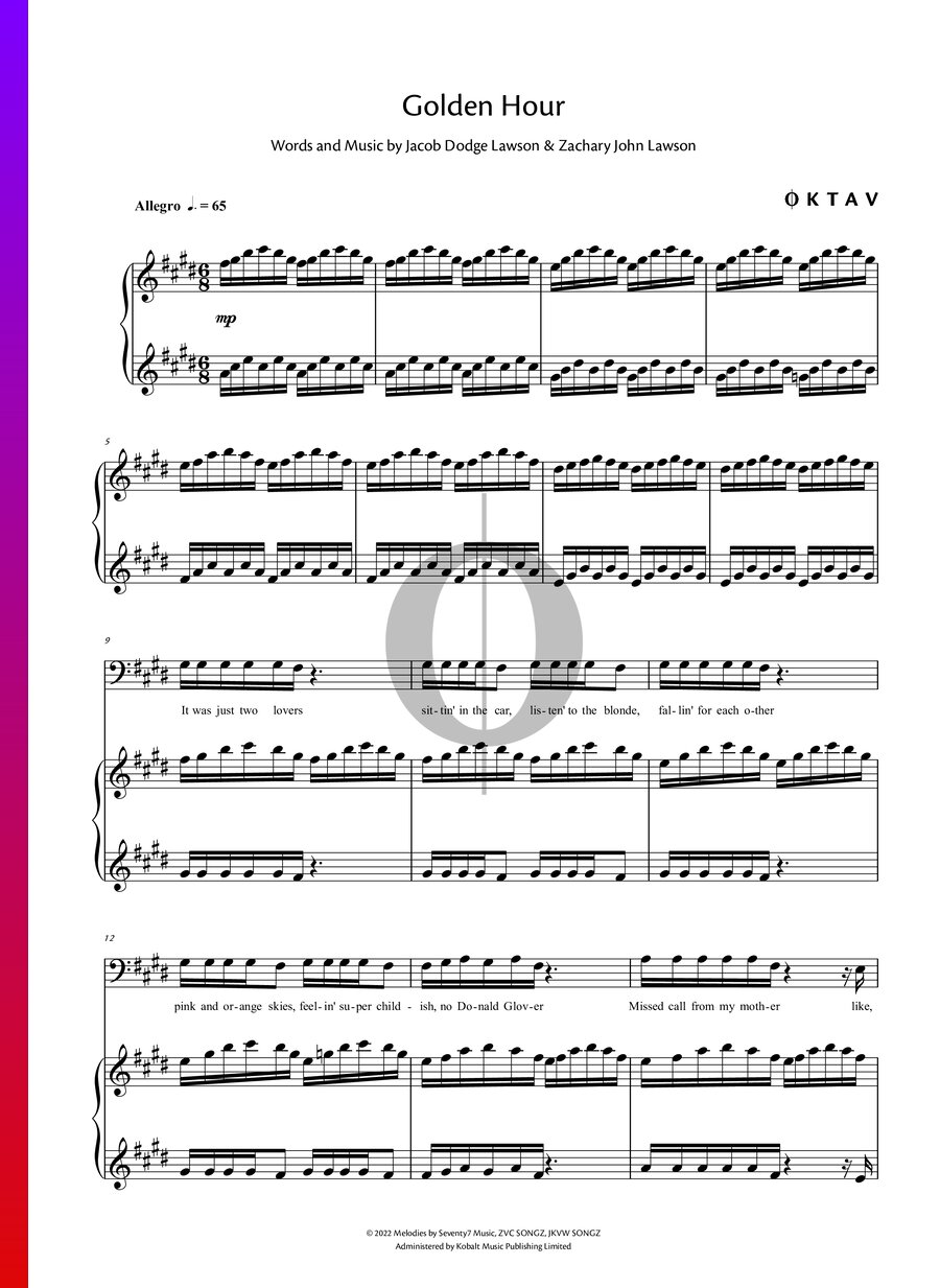 Golden Hour (JVKE) Piano Sheet Music - OKTAV