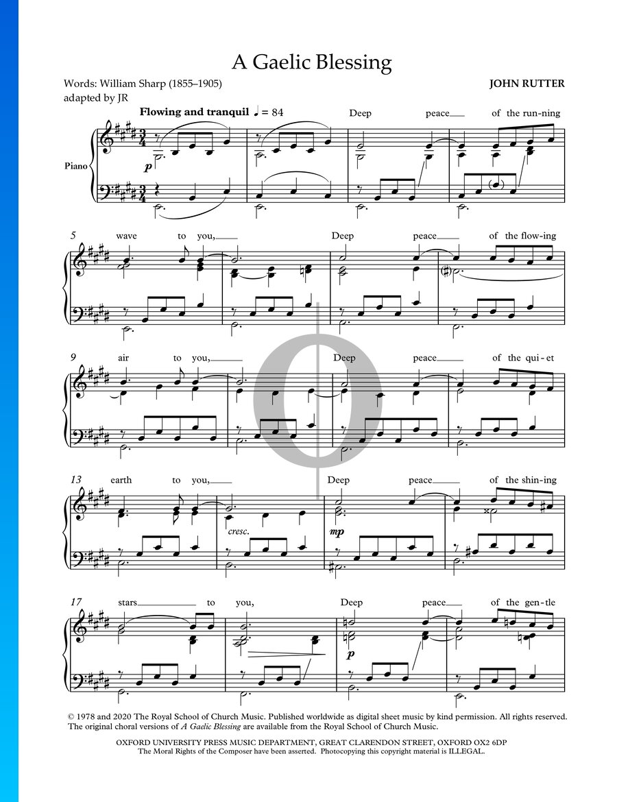 A Gaelic Blessing (John Rutter) Piano Sheet Music - OKTAV