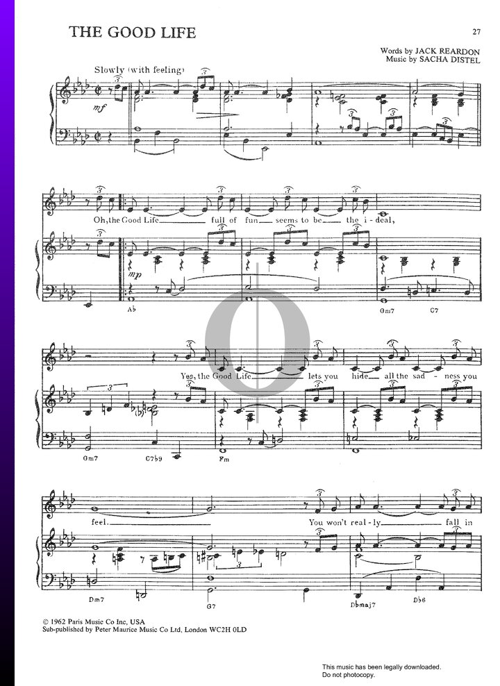 The Good Life (Tony Bennett) Piano Sheet Music - OKTAV