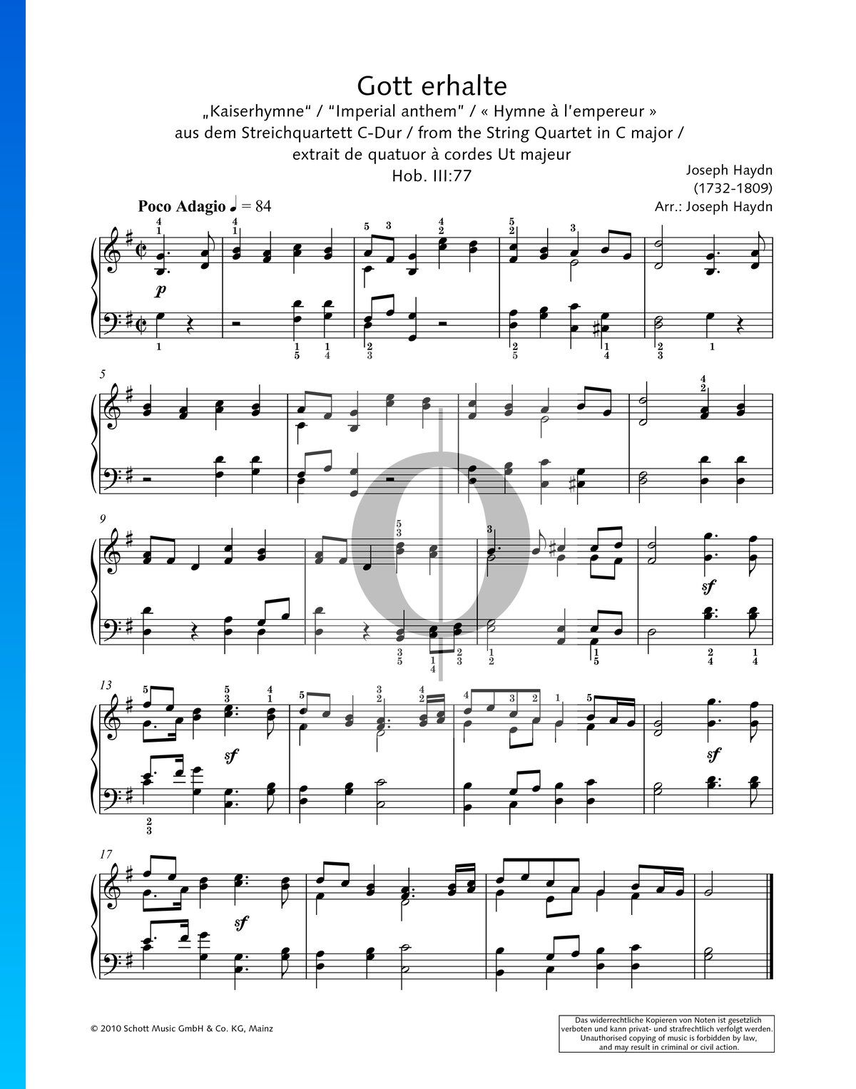 String Quartet in C Major, Hob. III:77 (Imperial Anthem) (Franz Joseph ...