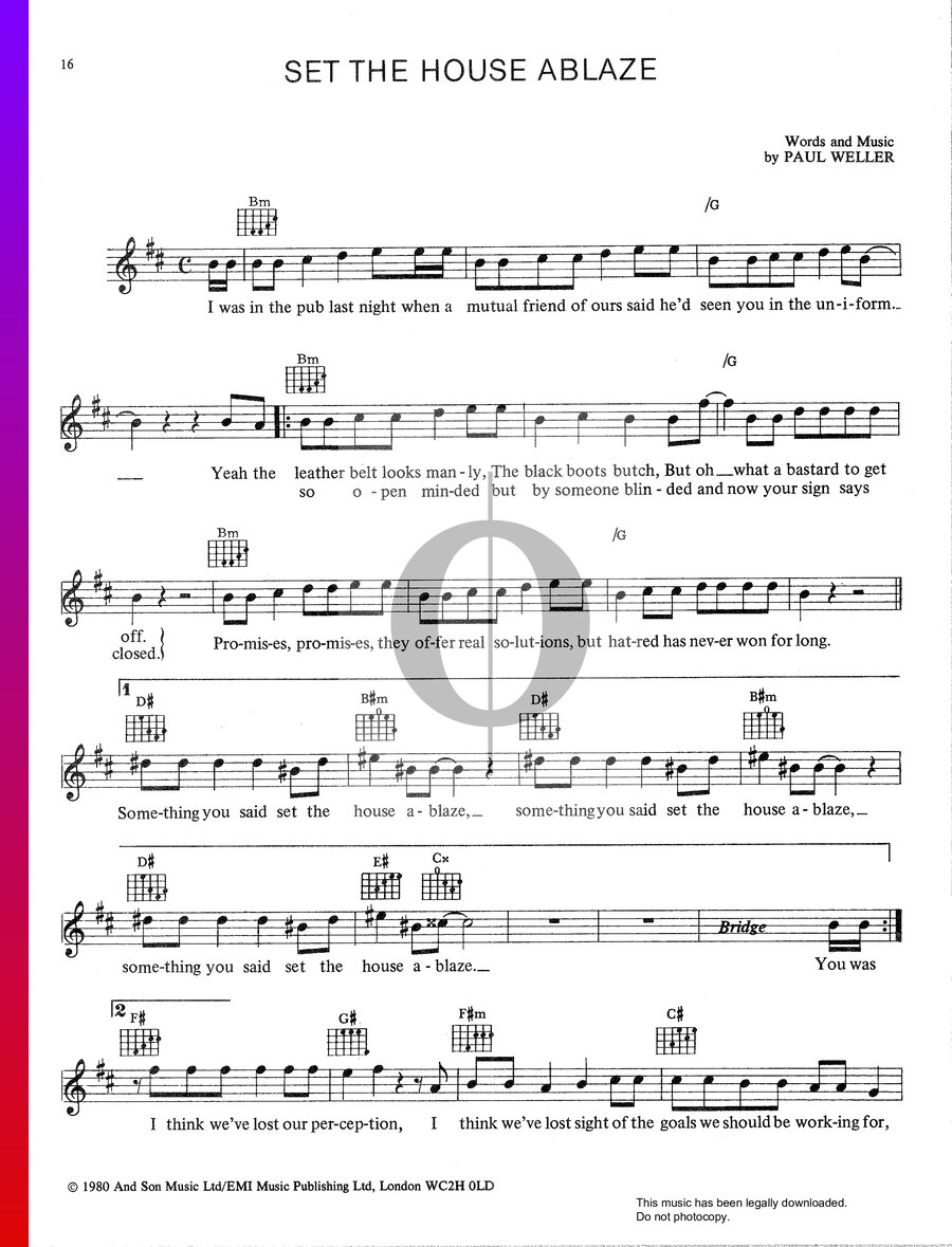 Set The House Ablaze Sheet Music (Piano, Voice, Guitar) - PDF Download ...