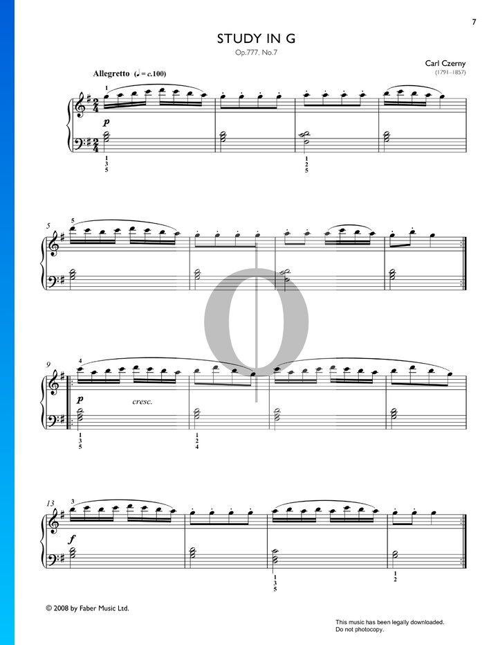 Study in G Major, Op. 777 No. 7 (Carl Czerny) Piano Sheet Music - OKTAV
