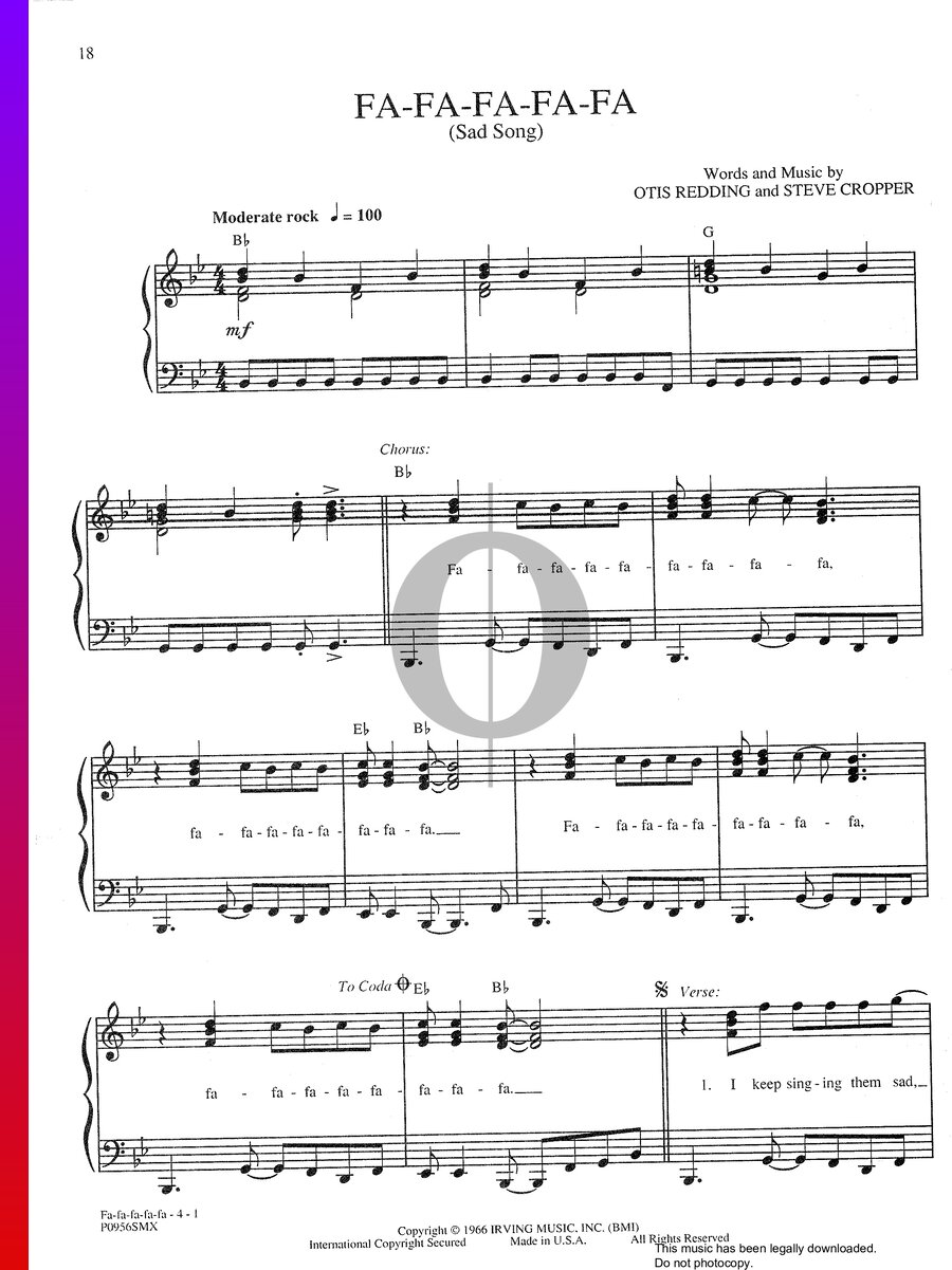 Fa Fa Fa Fa Fa (Sad Song) (Otis Redding) Piano Sheet Music - OKTAV