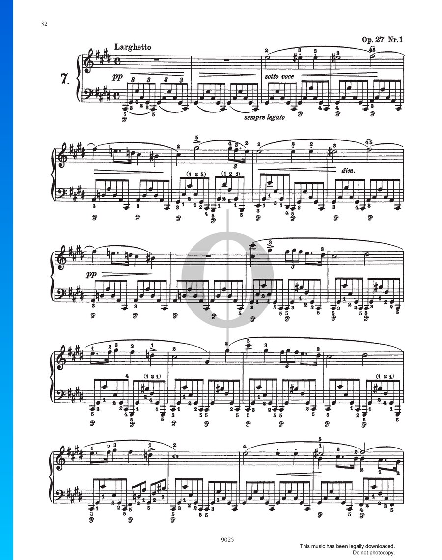 Nocturne No. 7 C-sharp Minor, Op. 27 No. 1 (Frédéric Chopin) Piano Sheet Music - OKTAV
