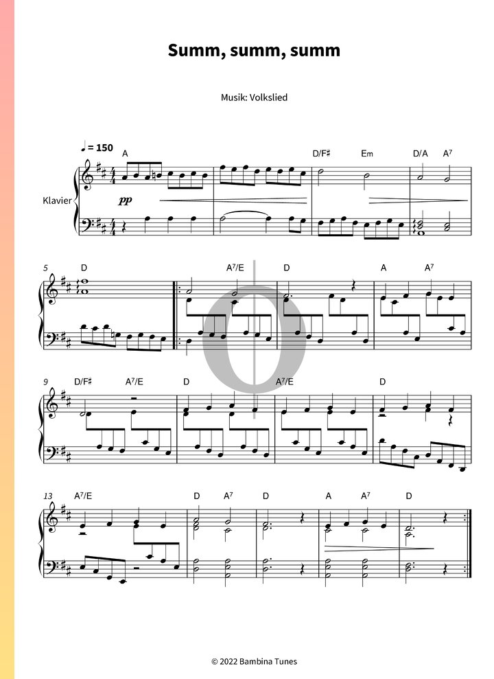 Summ, summ, summ (Anonymous) Piano Sheet Music - OKTAV