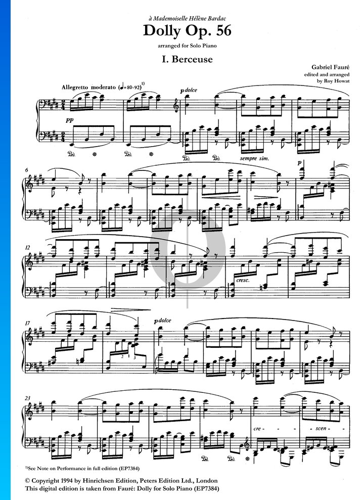 Dolly Suite, Op. 56: Berceuse (Gabriel Fauré) Piano Sheet Music - OKTAV