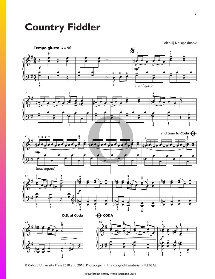 Country Fiddler (Vitalij Neugasimov) Piano Sheet Music - OKTAV