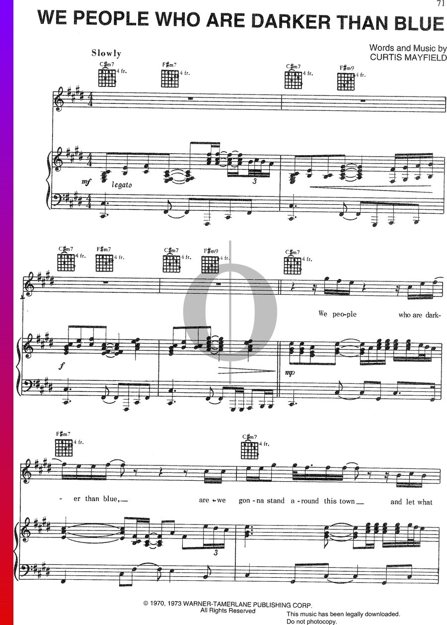 We People Who Are Darker Than Blue (Curtis Mayfield) Piano Sheet Music ...